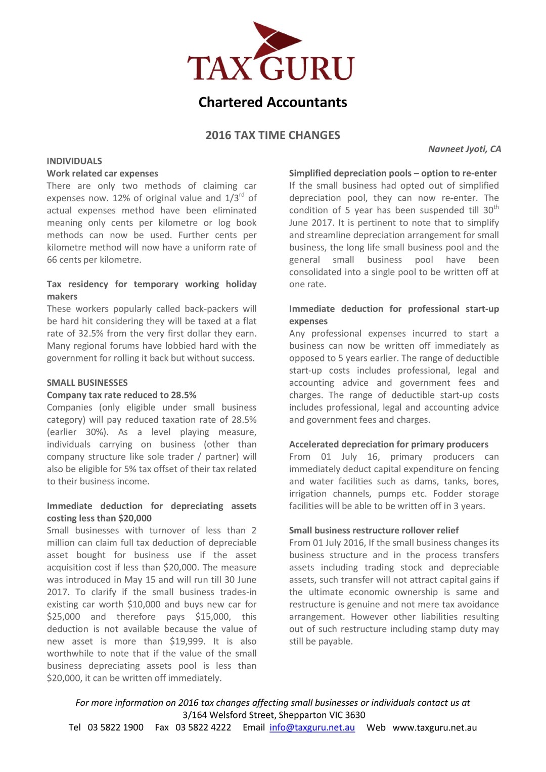 2016 Tax time changes - Tax Guru